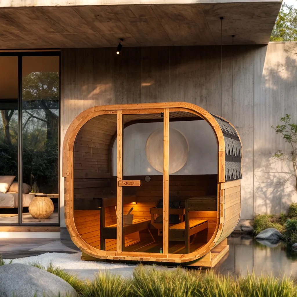 DHARANI CUBE Sauna exterior Vapor hasta 6 personas | Abeto THERMO I LED ...